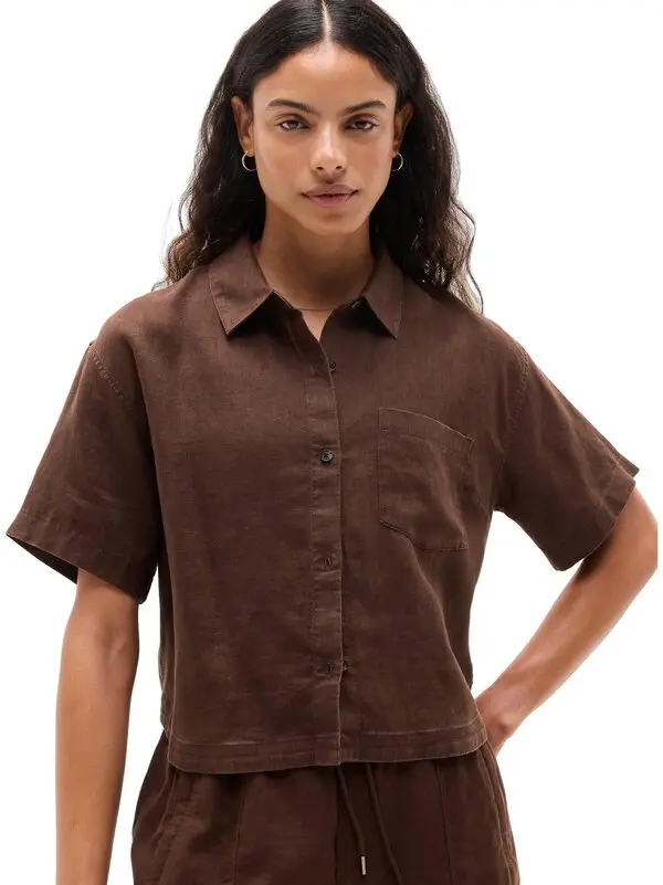Athleta Linen Short Sleeve Shirt - Woodland