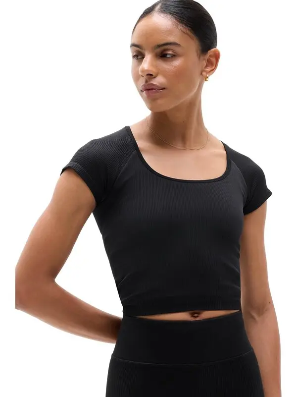 Athleta Recharge Seamless Open Back Tee - Black Rib