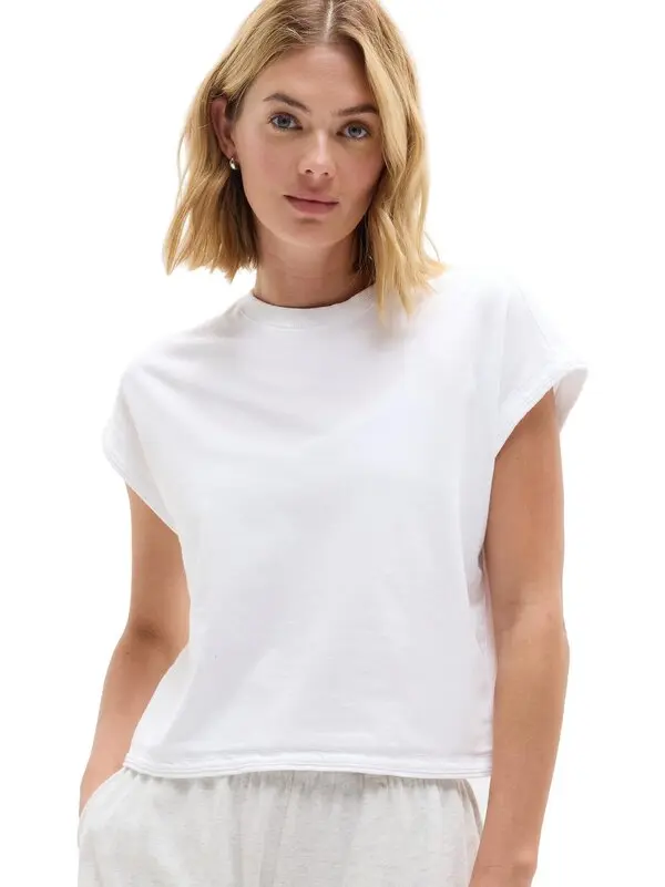 Athleta Airy Cotton Terry Sweatshirt Tee - Bright White
