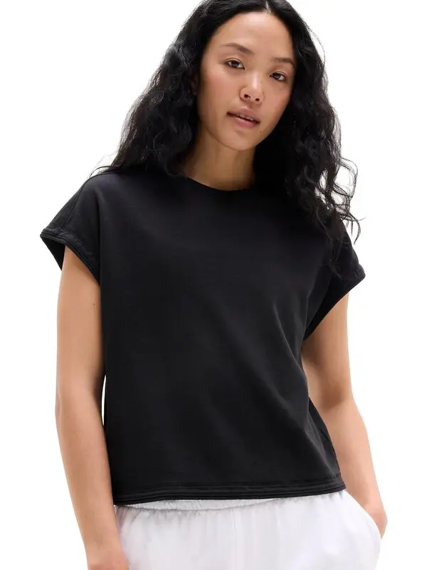 Athleta Airy Cotton Terry Sweatshirt Tee - Black