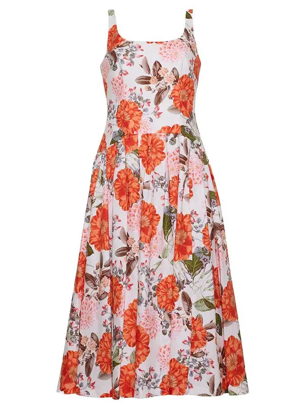 Cara Cara Regio Midi Dress - Blossoms Egret