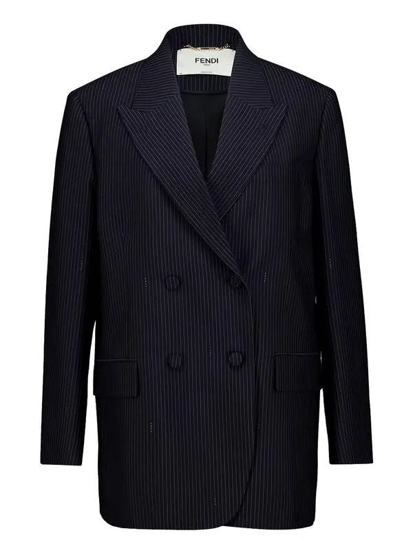 Fendi Pinstriped Wool Double-breasted Blazer - Blue