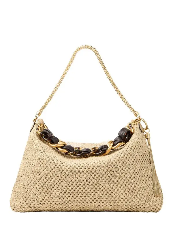 JIMMY CHOO Callie Maxi Raffia Shoulder Bag With Detachable Strap - Natural/coffee/gold