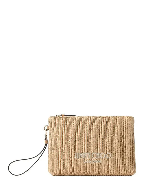 JIMMY CHOO Zipped Raffia Pouch - Natural/latte