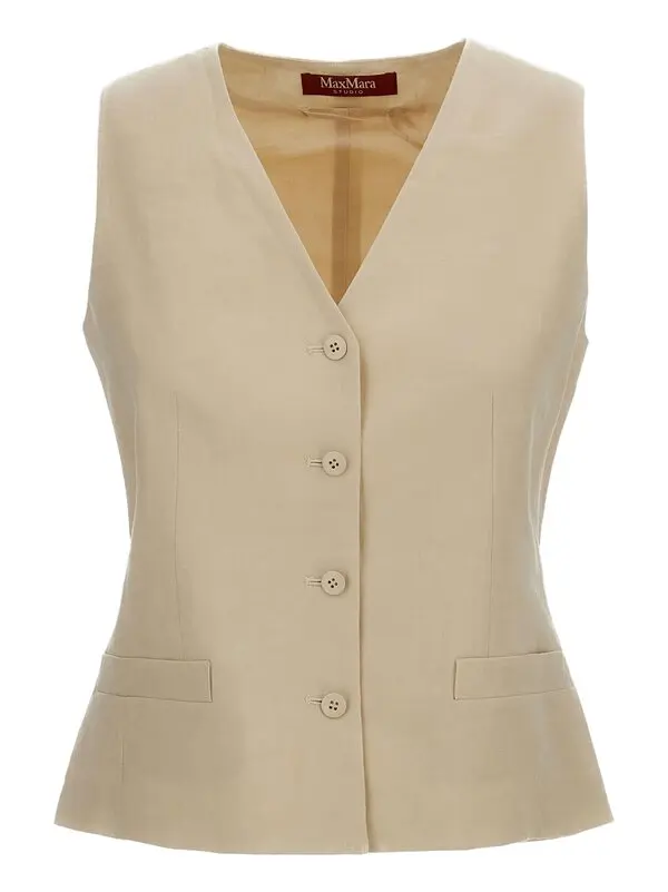 Max Mara Carnet Linen Gilet - Beige