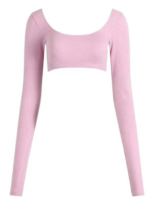 SKIMS Seamless Sheer Wool Long Sleeve Crop Top - Halite