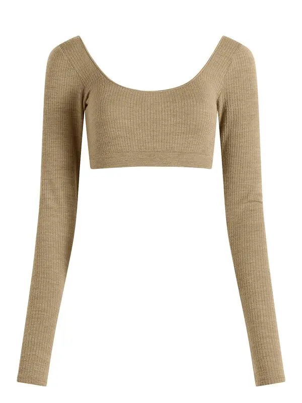 SKIMS Seamless Sheer Wool Long Sleeve Crop Top - Sienna