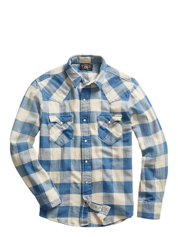 Ralph Lauren Slim Fit Indigo Plaid Western Shirt - Indigo/cream