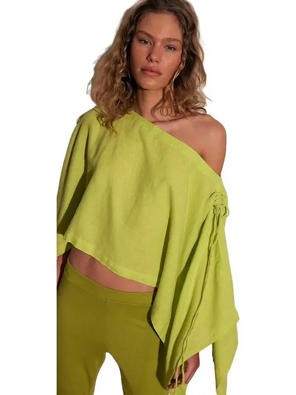 Free People Coralyn Linen Convertible Cape Top - Leafed Lime
