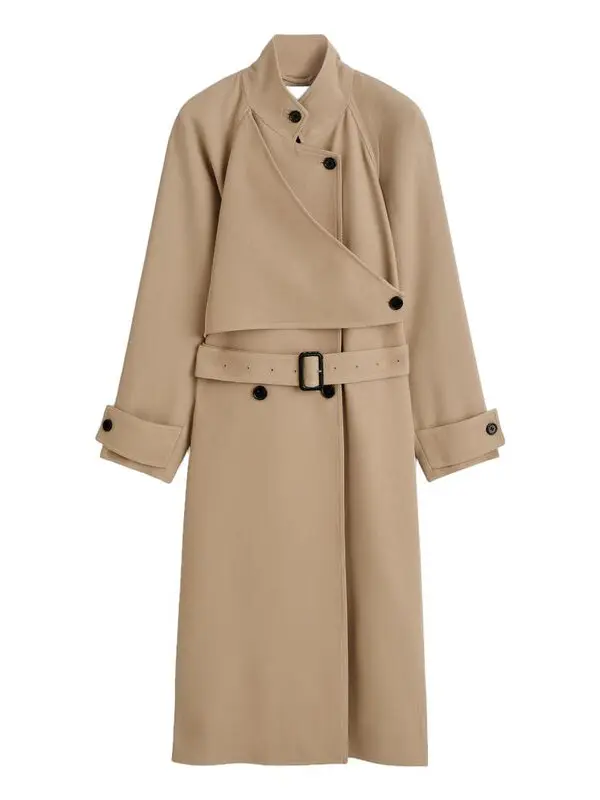 Cos Wrap-over Wool-twill Trench Coat - Beige