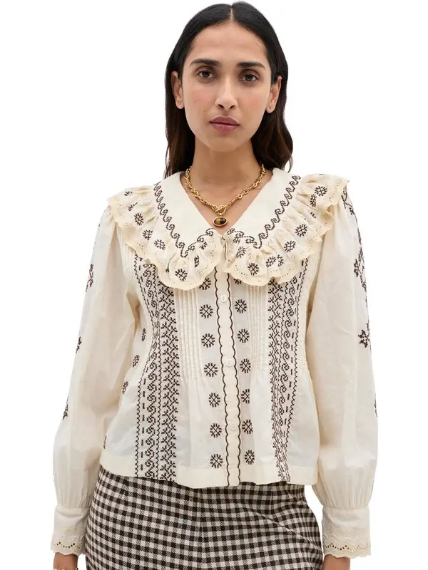 Rixo Embroidered Percy Blouse - Cream