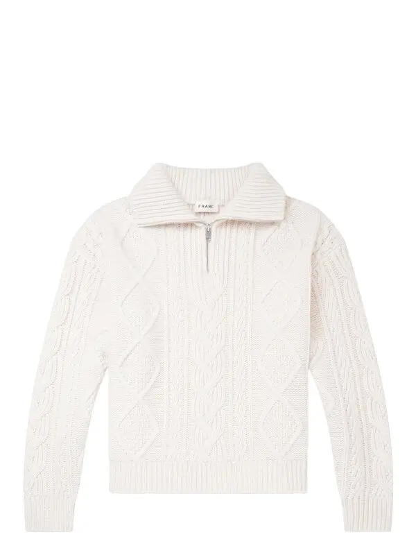 FRAME Cable-knit Wool And Cashmere-blend Half-zip Sweater - Neutrals