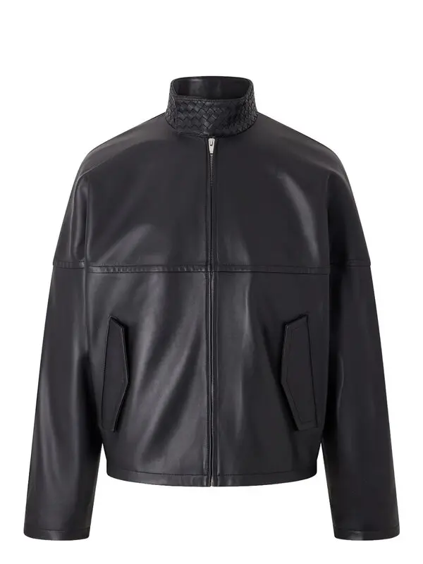 Bottega Veneta Intrecciato-trimmed Leather Blouson Jacket - Black