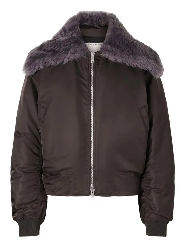 Bottega Veneta Padded Plush-trimmed Satin Bomber Jacket - Brown
