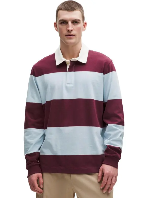 Lululemon Long-sleeve Cotton Rugby Shirt - Wide Stripe Burgundy Bay Foam Cloud