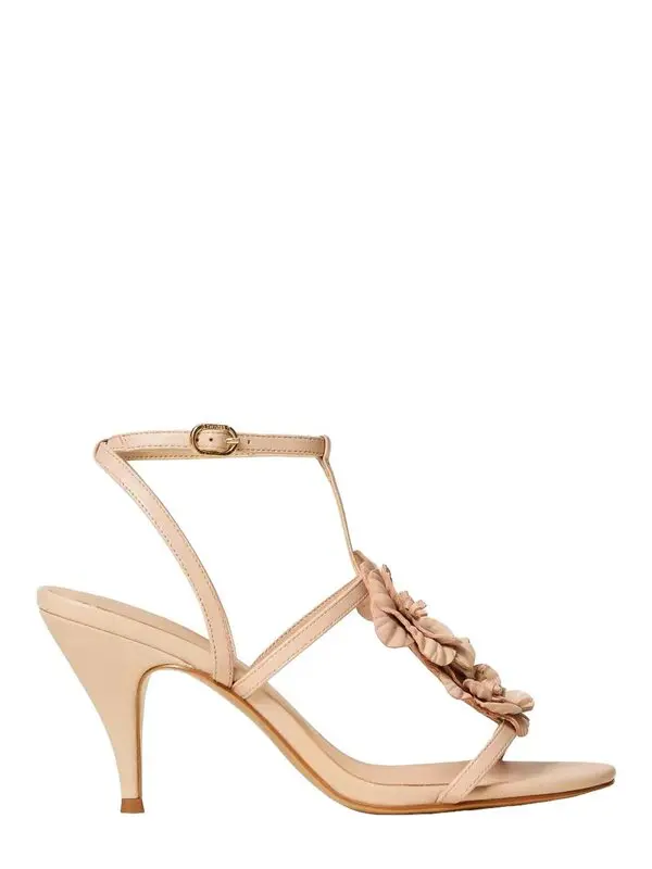 TWINSET Floral Appliqué Ankle Strap Stiletto Sandals - Neutrals