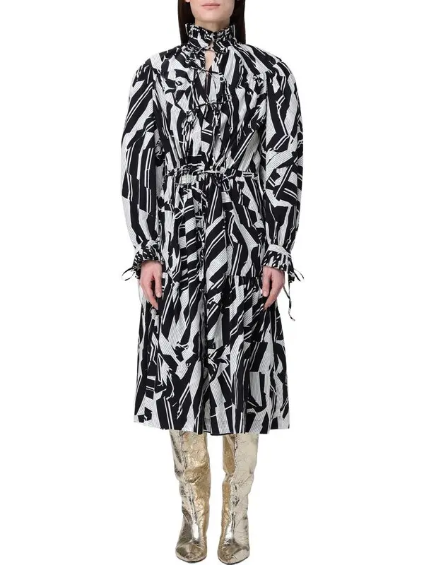 Dries Van Noten Cotton Poplin Printed Midi Shirt Dress - Black