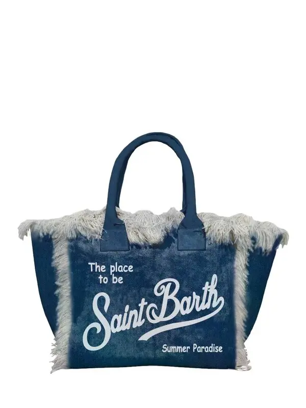 MC2 SAINT BARTH Vanity Fringed Denim Tote Bag - Blue