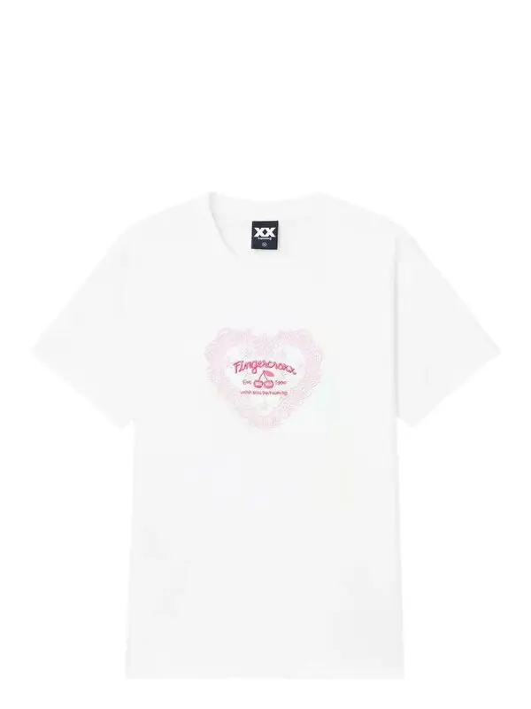 FINGERCROXX Heart-embroidered T-shirt - White