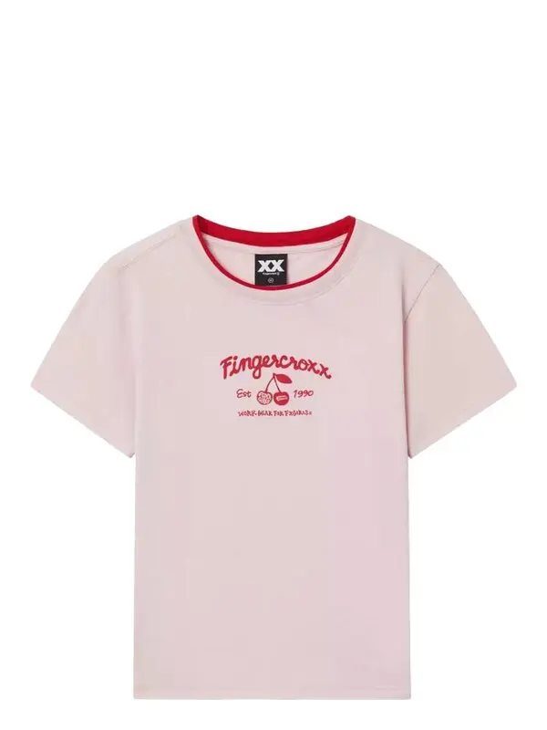FINGERCROXX Logo-print Ringer T-shirt - Pink