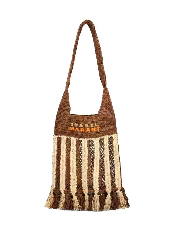 Isabel Marant Striped-pattern Raffia Shoulder Bag - Brown