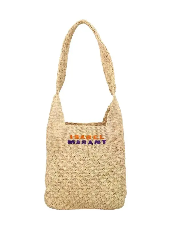Isabel Marant Logo-embroidered Raffia Shoulder Bag - Neutrals
