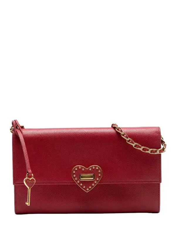 Prada Saffiano Heart Wallet On Chain Crossbody Bag - Red
