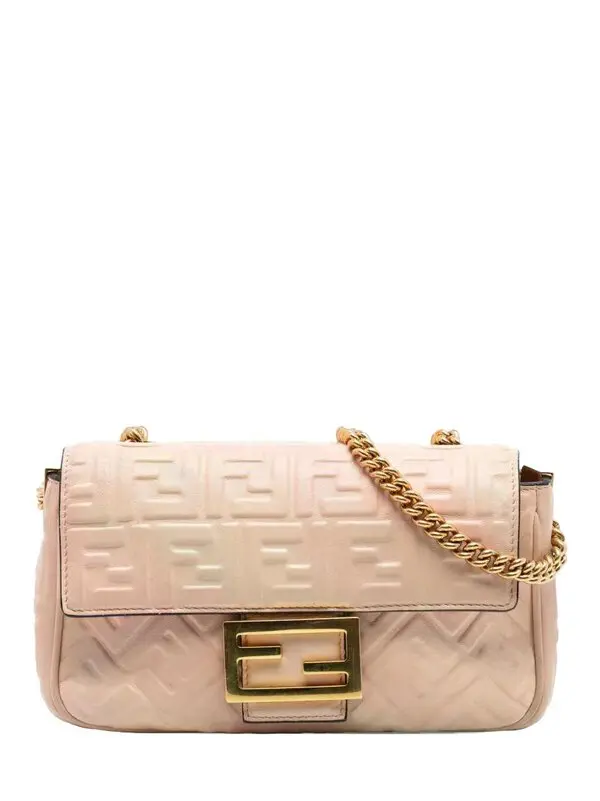 Fendi Zucca Embossed Leather Chain Baguette - Pink