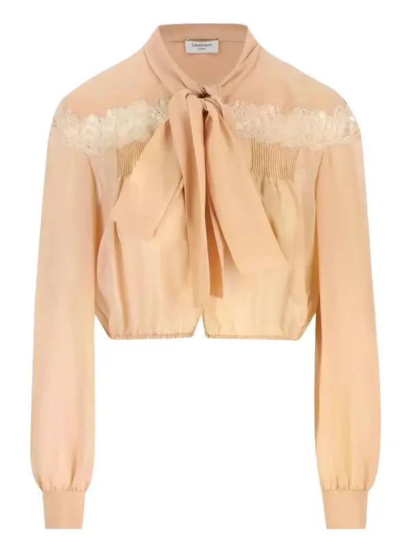Saint Laurent Lavallière Lace-detail Blouse - Neutrals