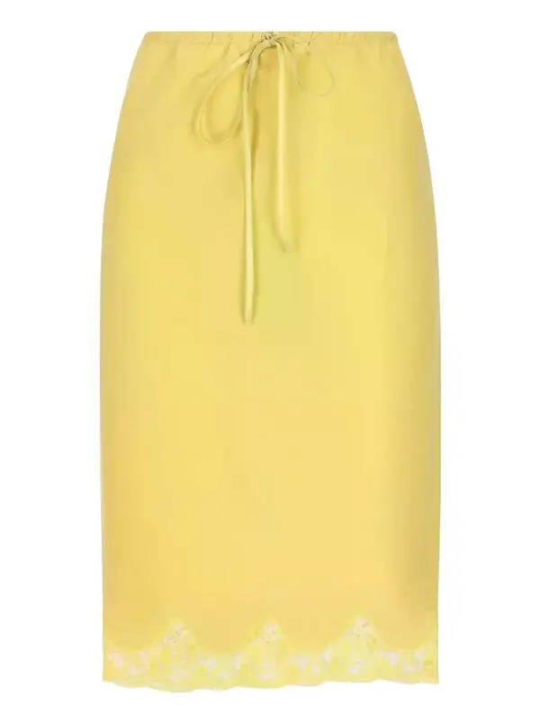 Saint Laurent Lace-trim Drawstring Midi Skirt - Yellow