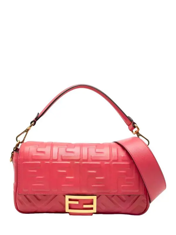 Fendi 2000-2010 Zucca Embossed Leather Baguette - Pink