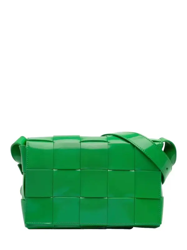 Bottega Veneta Patent Intrecciato Cassette Crossbody Bag - Green