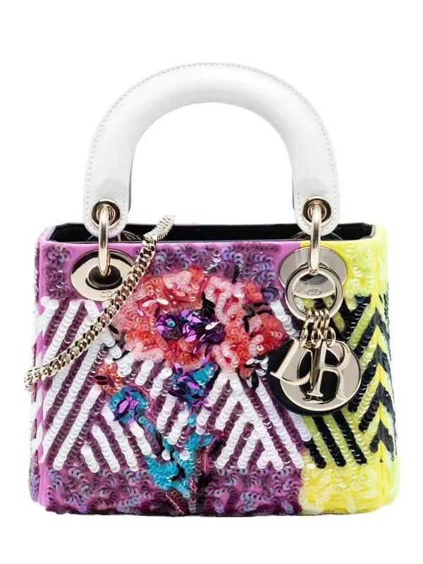 Dior 2022 Mini Canvas Sequin Flower Pop Lady Satchel - Purple
