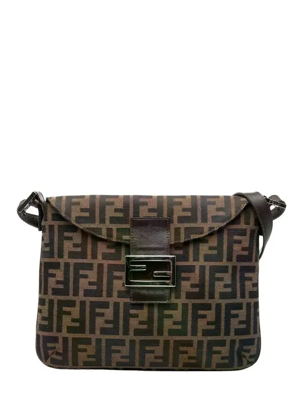 Fendi Zucca Canvas Double Flap Shoulder Bag - Brown