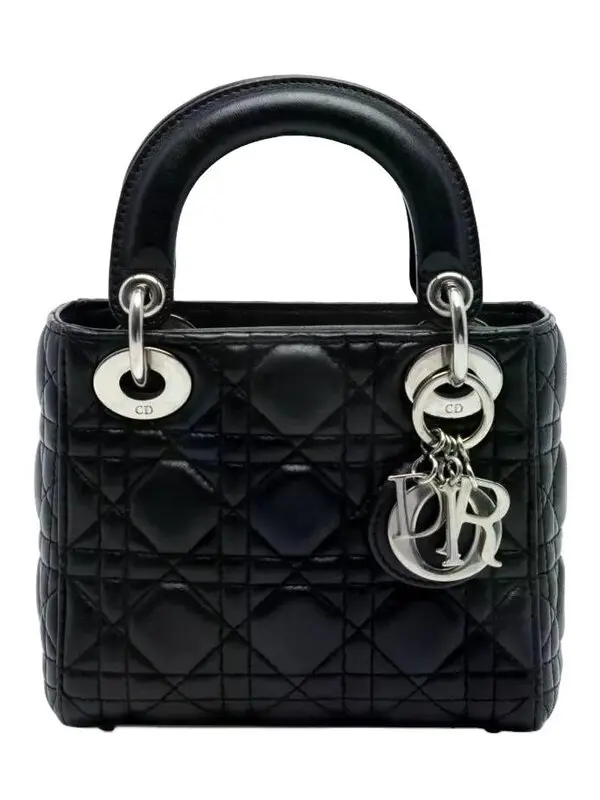 Dior 2014 Mini Lambskin Cannage Lady Satchel - Black