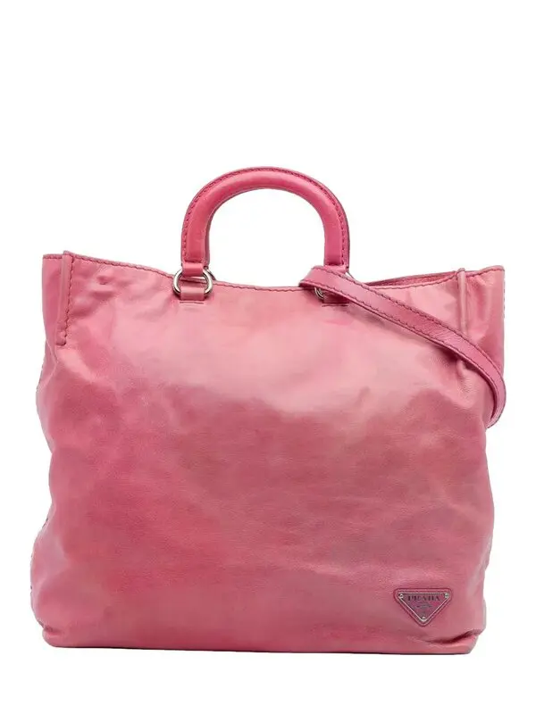 Prada Vitello Shine Open Convertible Tote Satchel - Pink
