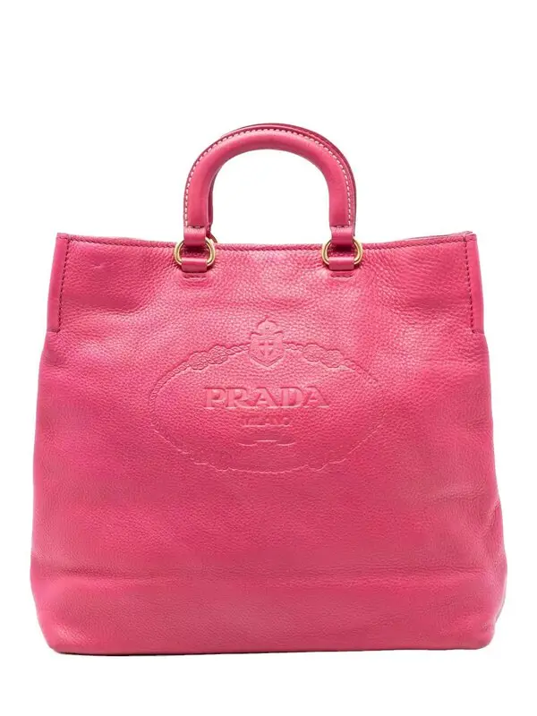 Prada Vitello Daino Embossed Logo Open Convertible Tote Satchel 2013-2026 - Pink