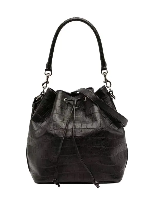 Saint Laurent 2014 Crocodile Embossed Emmanuelle Bucket Bag - Black
