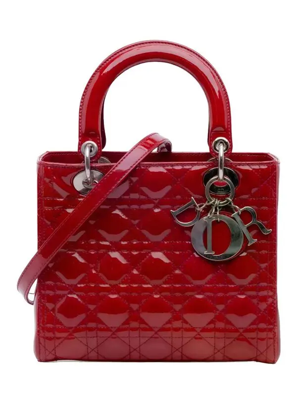Dior 2010-2025 Medium Patent Cannage Lady Satchel - Red