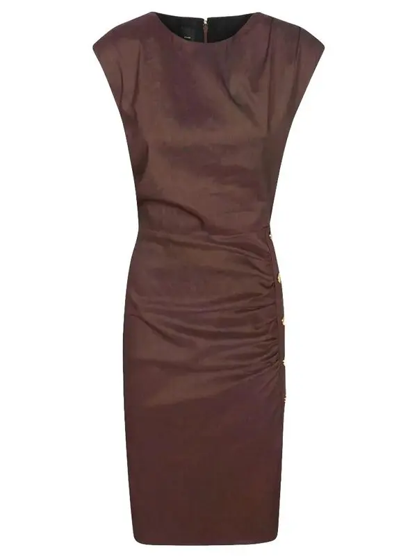 Pinko Button Detailed Ruched Dress - Brown