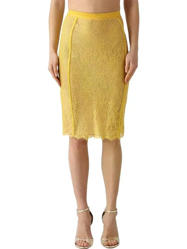 Elisabetta Franchi Lace Detail Midi Skirt - Yellow