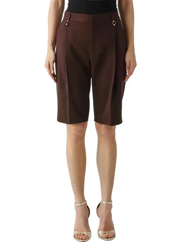 Elisabetta Franchi Buttoned Pleated Shorts - Brown