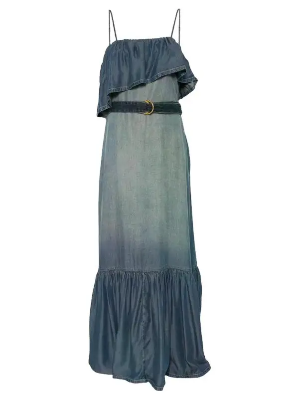 Pinko Ruffled Denim Maxi Dress - Blue