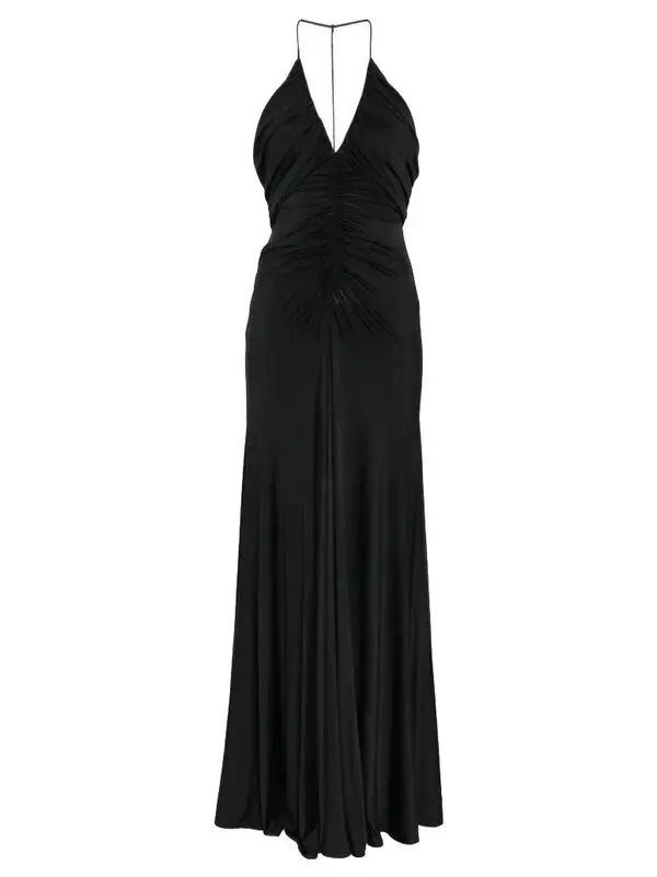 SELF-PORTRAIT Halter Ruched Maxi Dress - Black