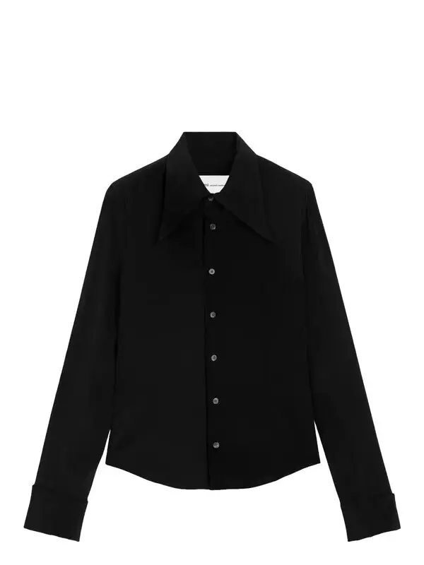 AMI Paris Blended Silk Sharp Collar Shirt - Black