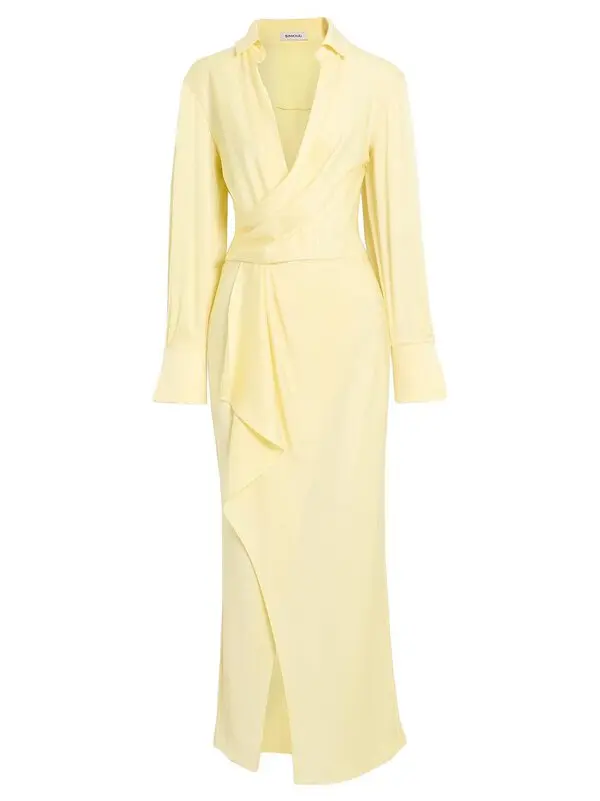 Simkhai Wrap-effect Draped Satin Midi Dress - Pastel Yellow