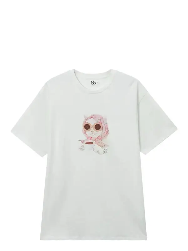 B+AB Cat-print Crew-neck T-shirt - White