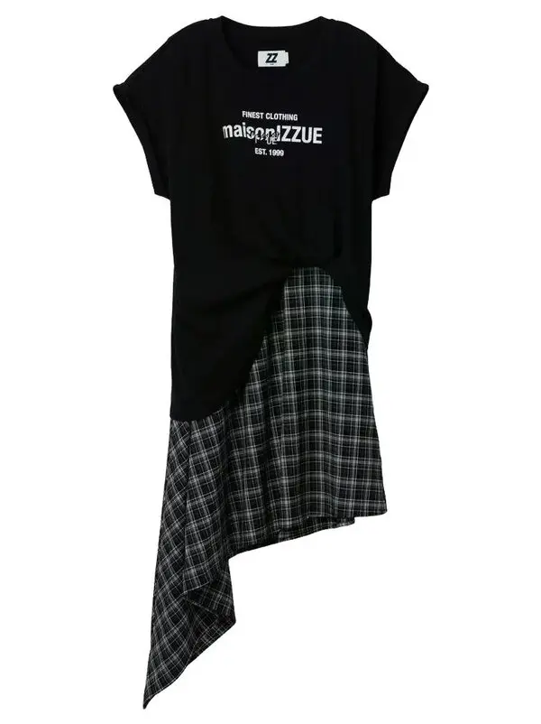 Izzue Check Asymmetric Dress - Black