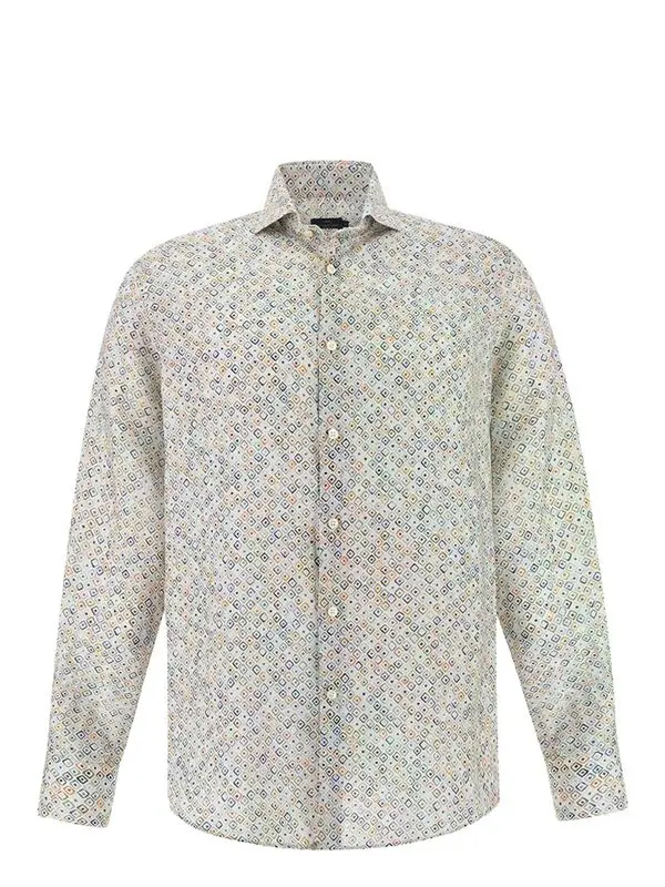 Paul & Shark Geometric Watercolour Pattern Linen Shirt - Neutrals