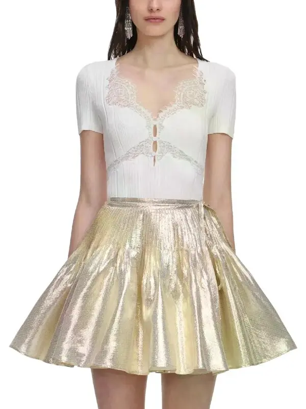 SELF-PORTRAIT Lace Trimmed Short Sleeve Top - White